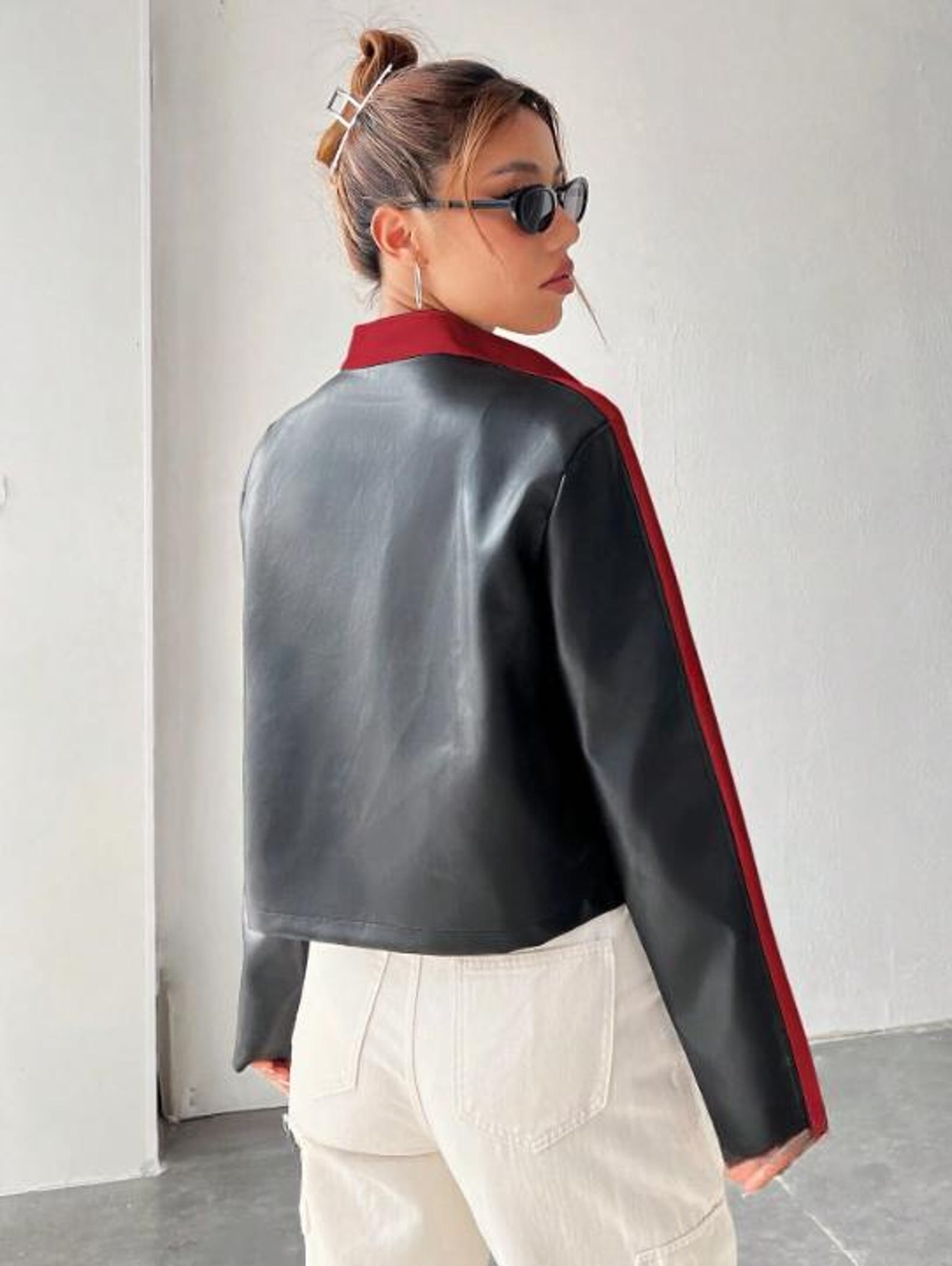 Women's Colorblock Biker Jacket | Handmade Sheep Leather Motorcycle ...