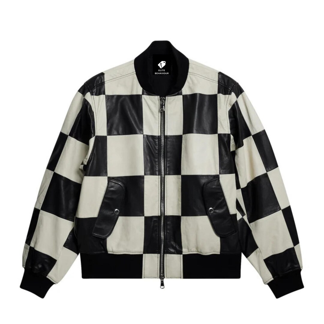 Mens Patchwork Genuine Leather Jacket: Checkerboard Design - Etsy