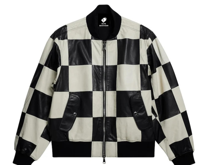 Vintage Leather Jacket Checkers Racing Theme Sz S by Split End Ltd. - Etsy