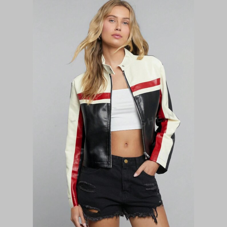 Women's Colorblock Biker Jacket | Handmade Sheep Leather Motorcycle ...