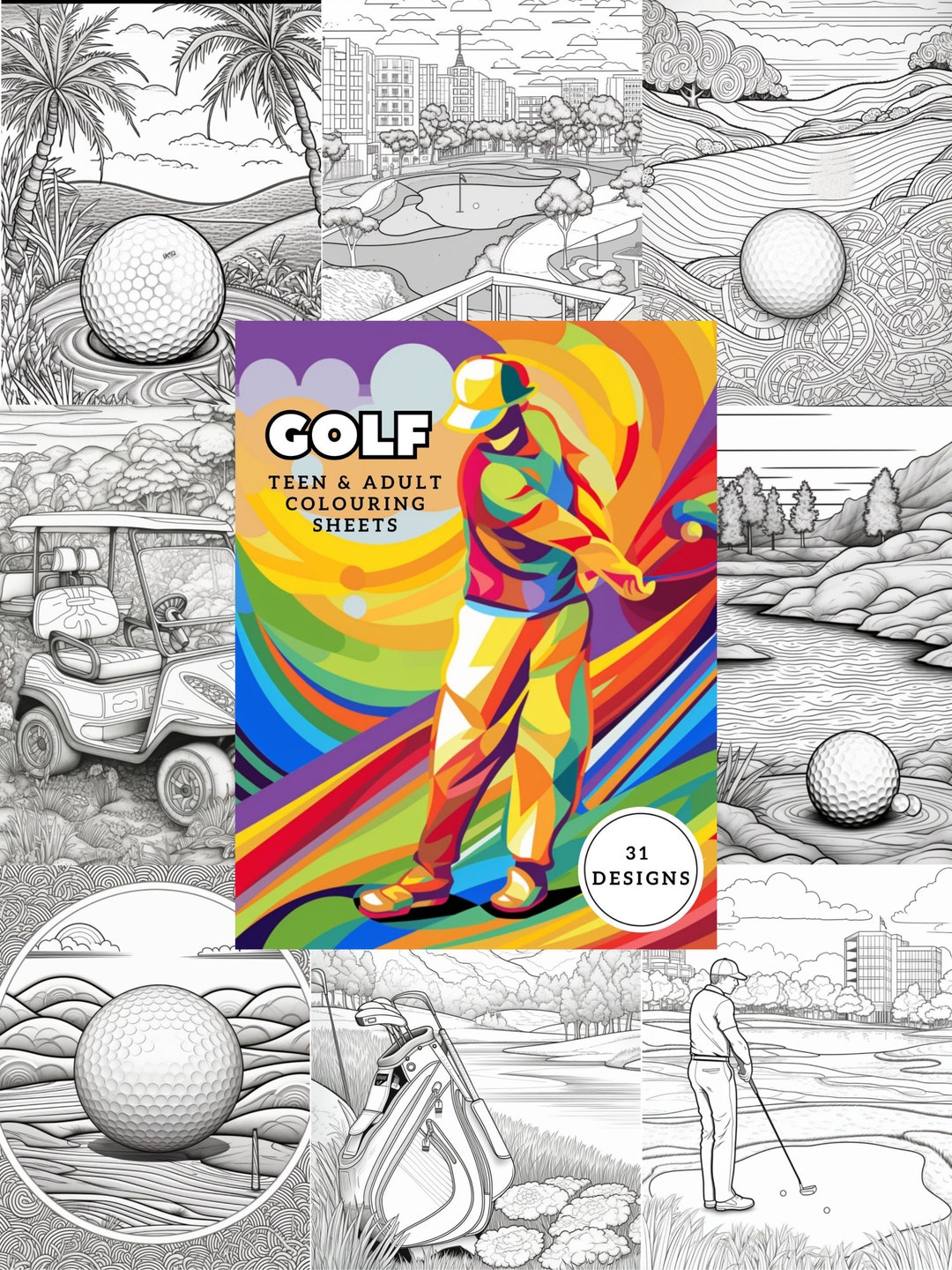 Golf Adult Colouring Book Golf Colouring Book Sheets 31 - Etsy