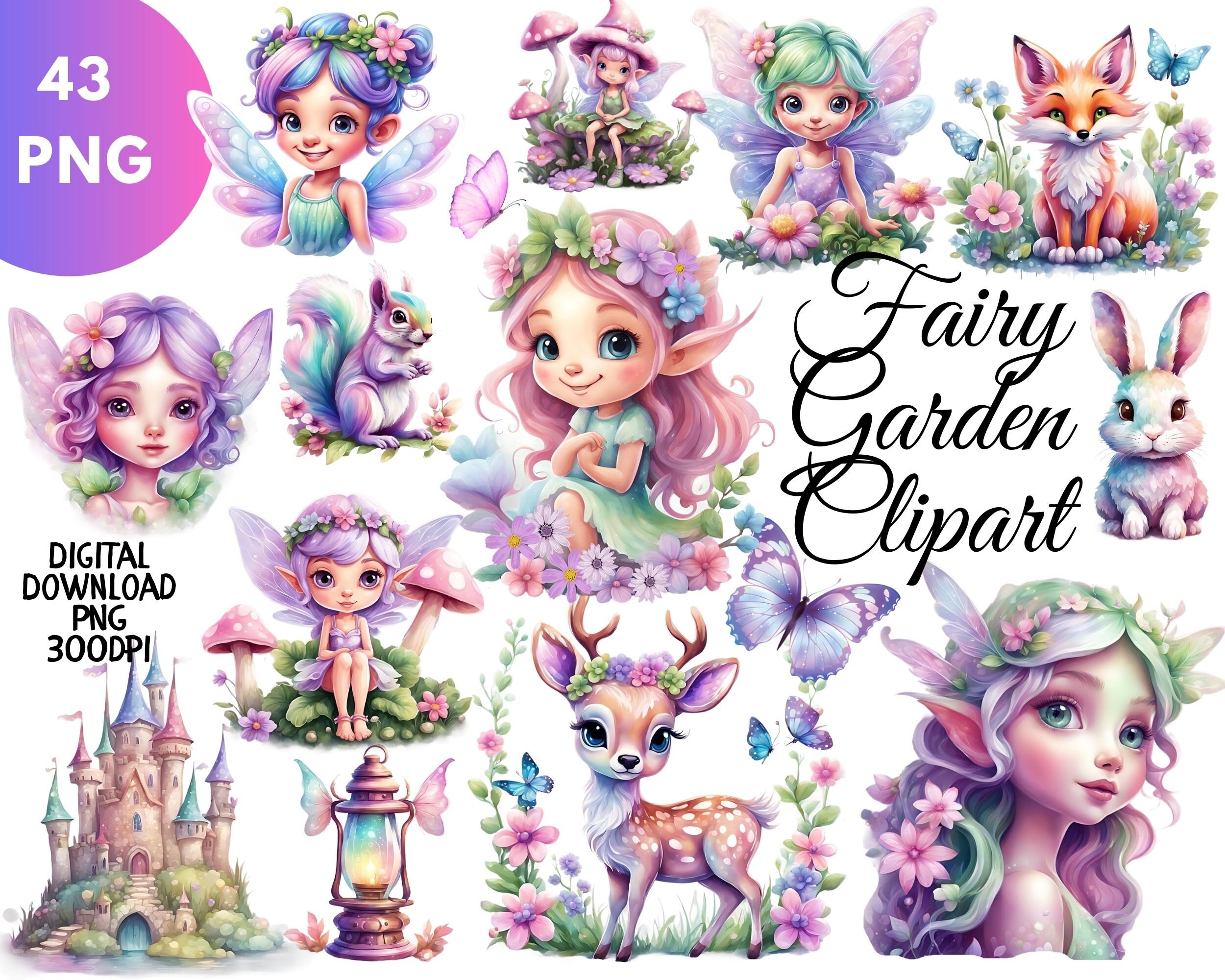 Cute Fairy Garden Clipart Bundle, Fairy Png, Enchanted Forest PNG ...