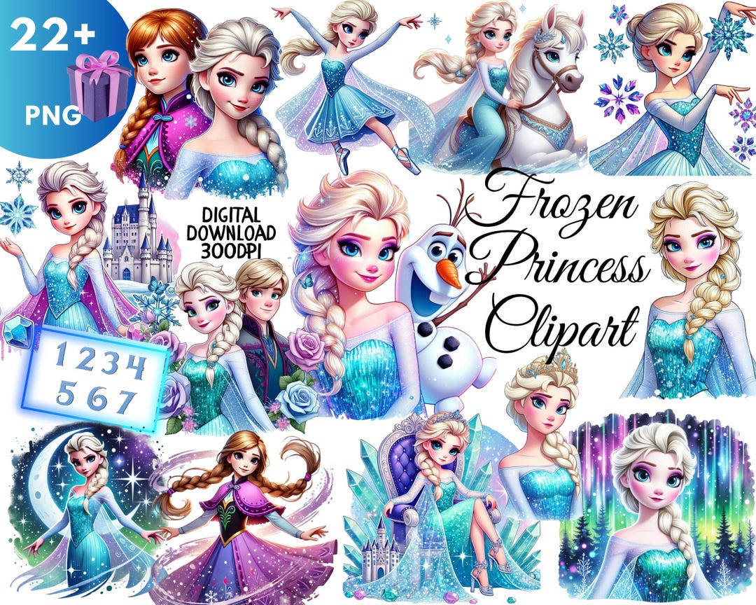 Frozen Princess Clipart Set With Numbers - PNG, Anna Elsa Olaf ...