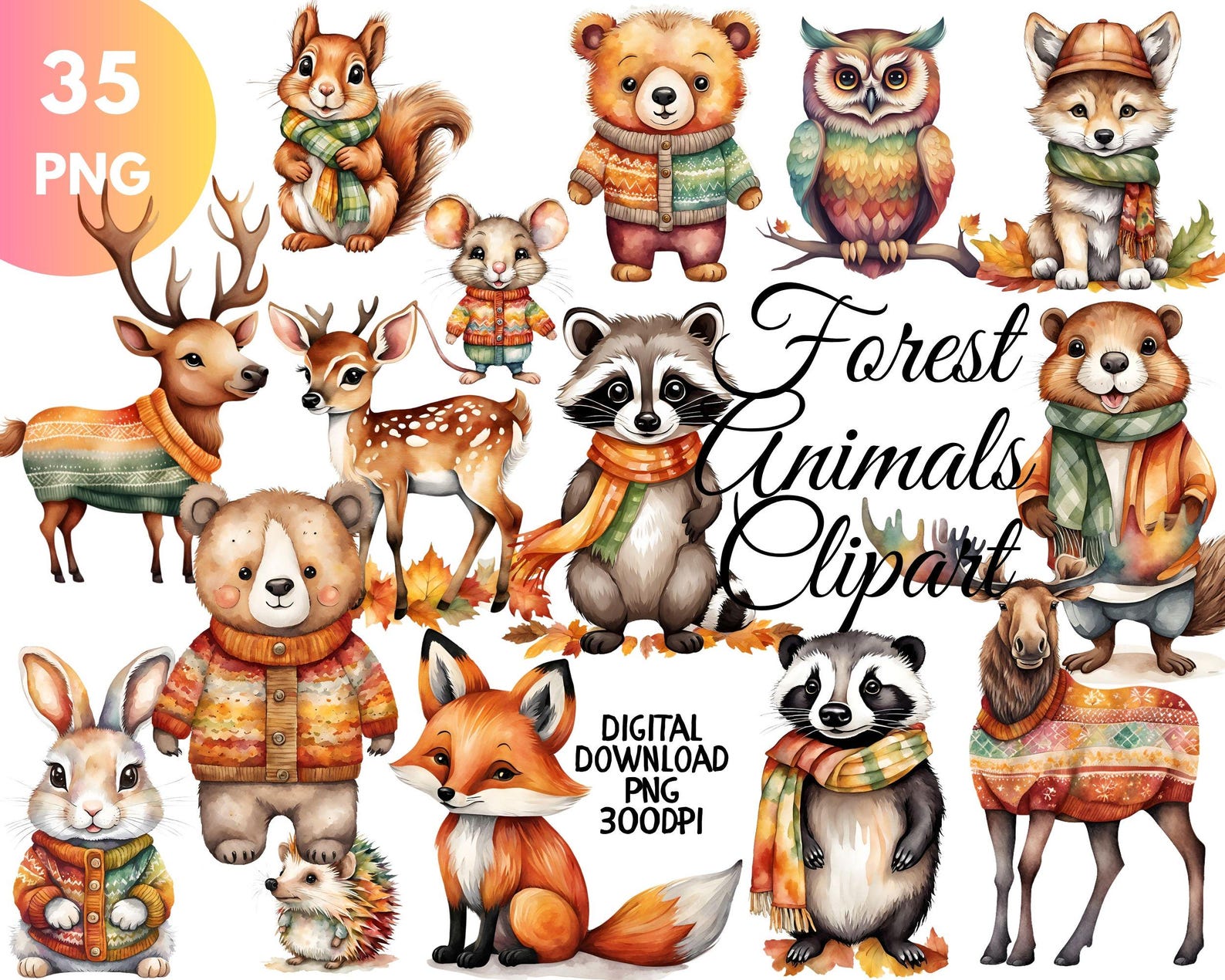 Woodland Animals Clipart, Cute Forest Creatures, Wildlife Digital ...