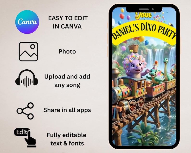 Editable Dinosaur Birthday Invitation Video, Animated Dino Party Invite ...