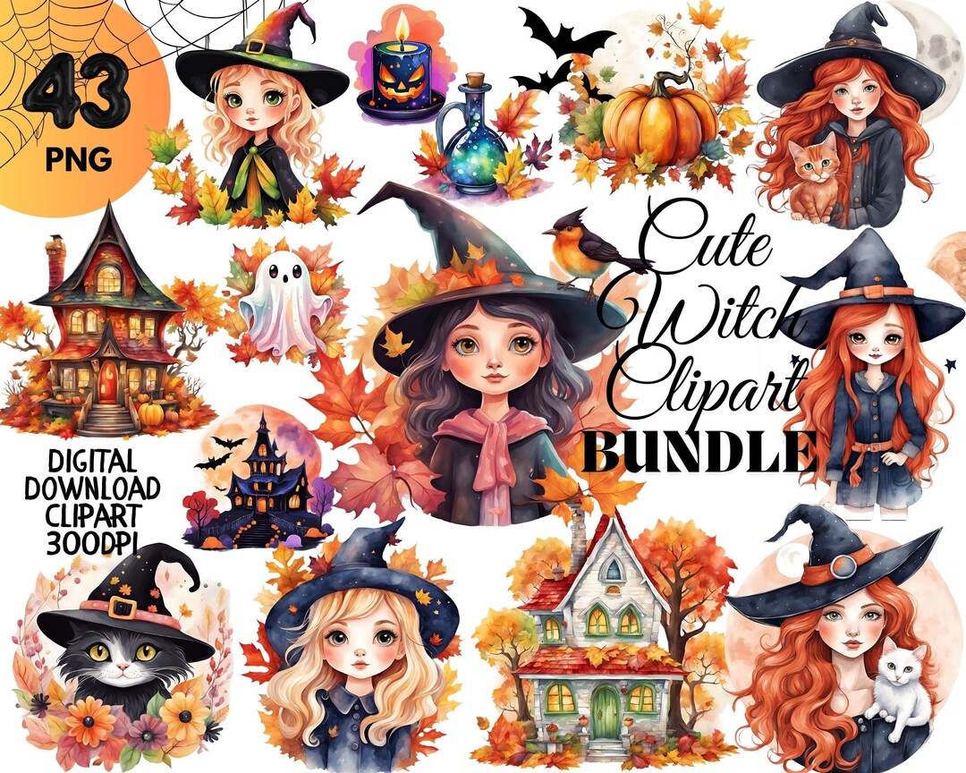 Cute Witch Clipart Bundle Halloween Bundle, Nursery Junk Journal ...