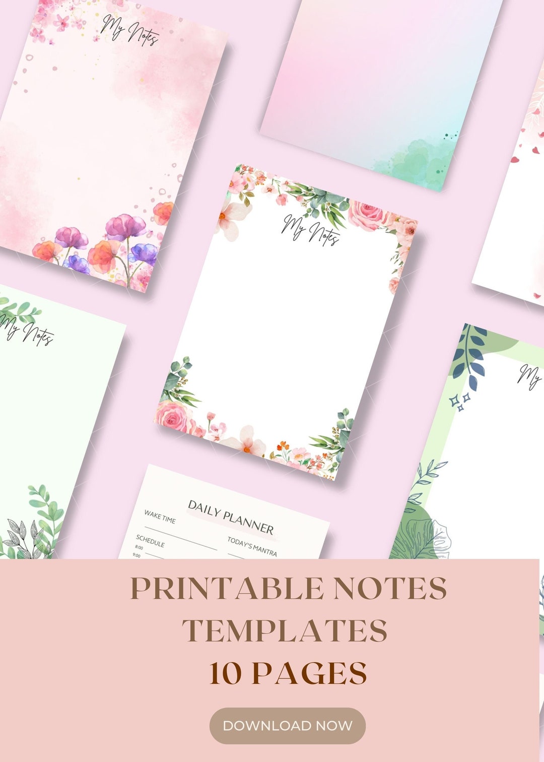 Printable Floral Notes Template/10 Pages PDF/A4/A5 & US Letter - Etsy
