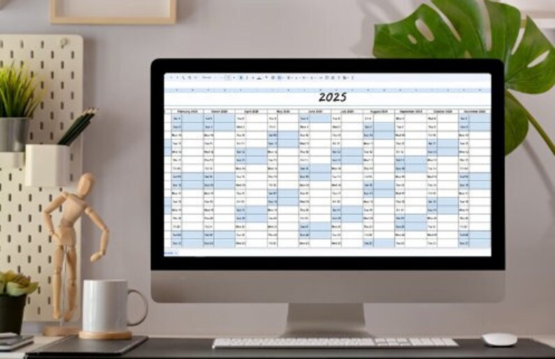 Digital Any Year Calendar Template blue Google Sheet - Etsy Australia