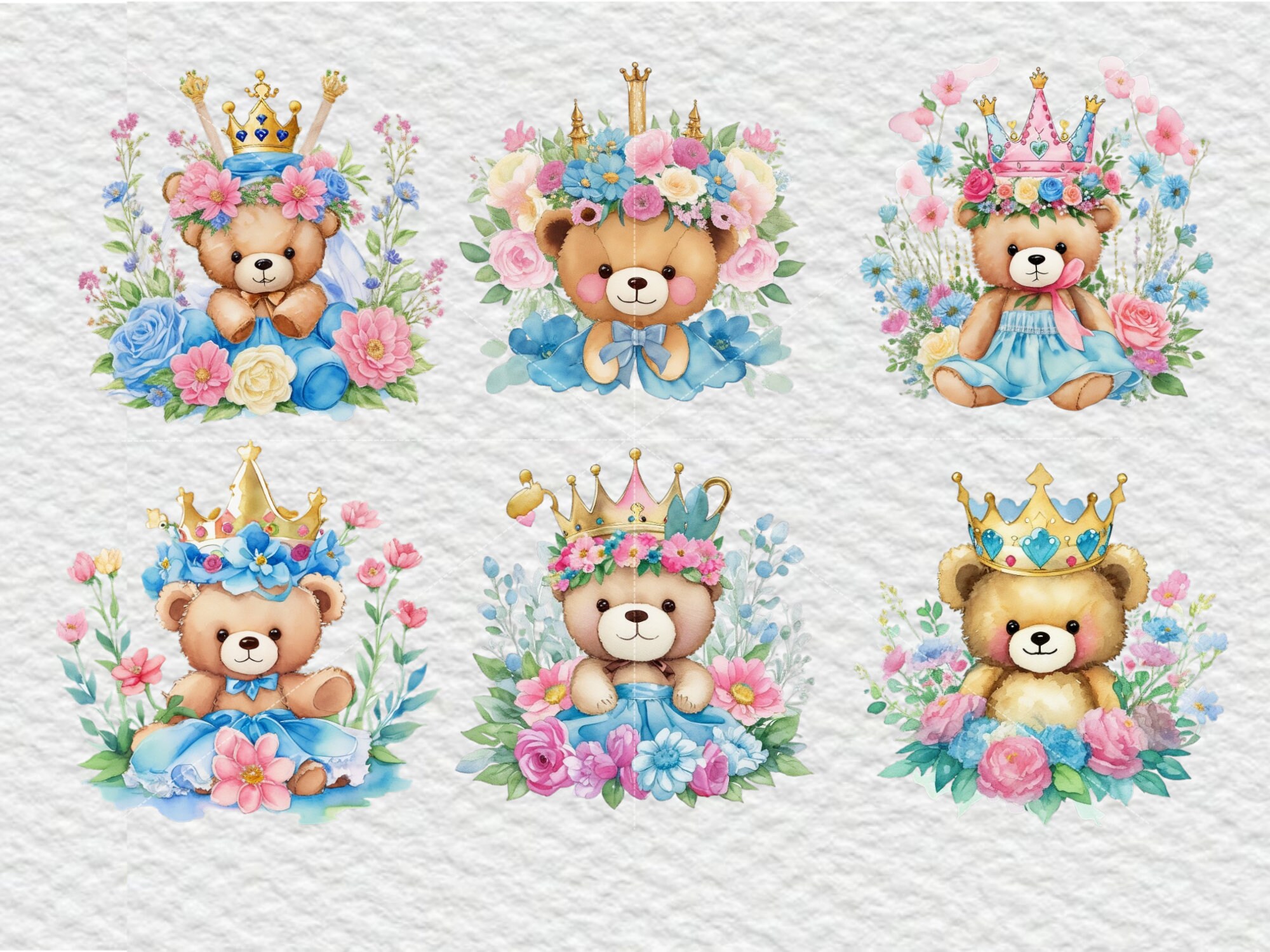 Watercolor Cute Teddy Bear With Floral Crown, Clip Art, High Quality ...