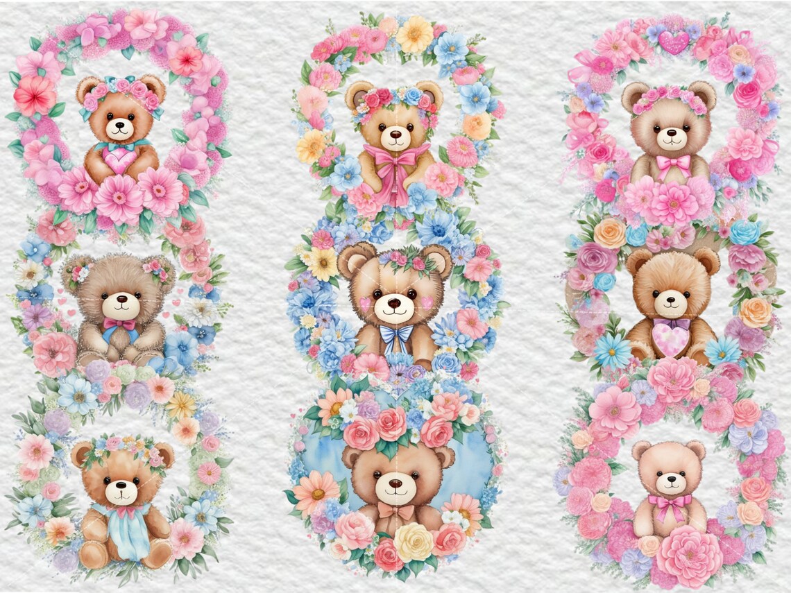 Watercolor Teddy Bear Clip Art High Quality 40NPG Cute - Etsy