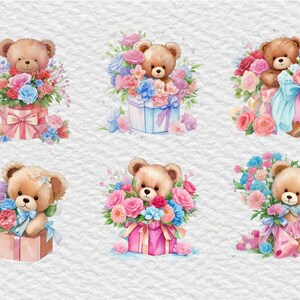 Watercolor Cute Teddy Bear Gift Box, Clip Art, High Quality 40NPG ...