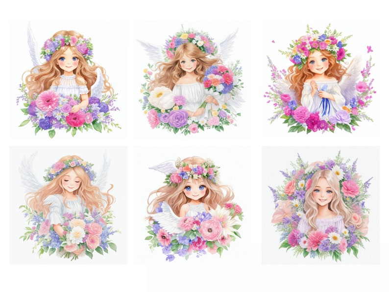 Watercolor Cute Angel With Flower ,bouquet ,high Quality40jpg ,digital ...