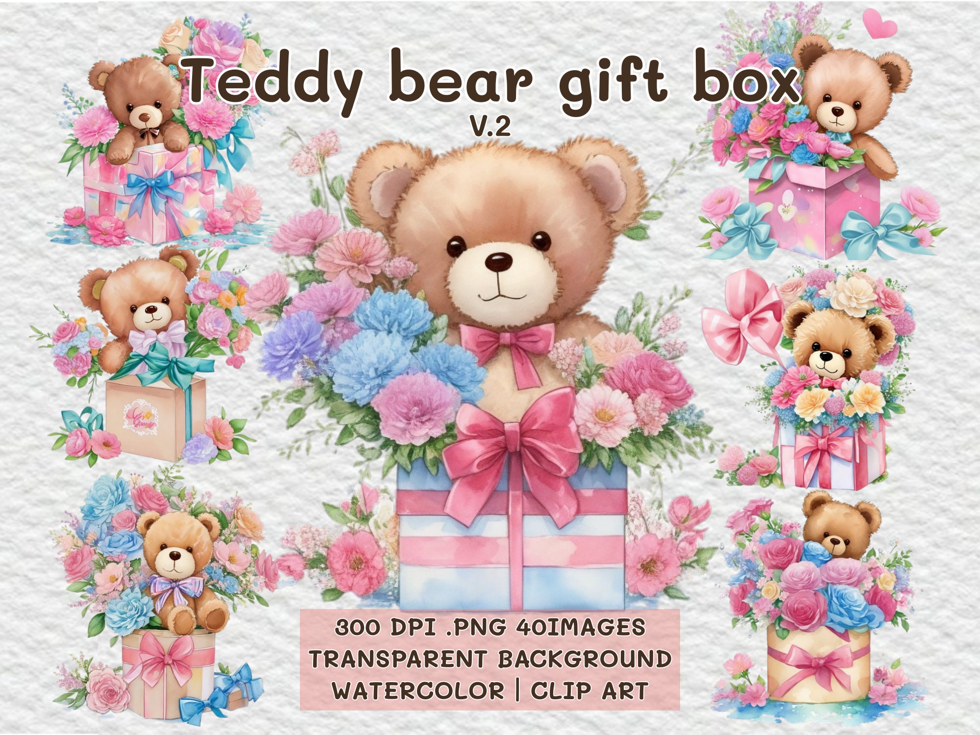 Watercolor Cute Teddy Bear Gift Box Clip Art High Quality - Etsy