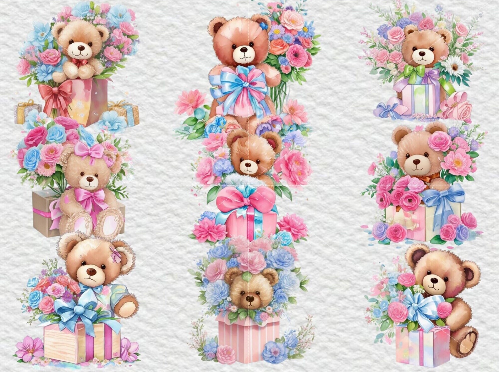 Watercolor Cute Teddy Bear Gift Box Clip Art High Quality - Etsy