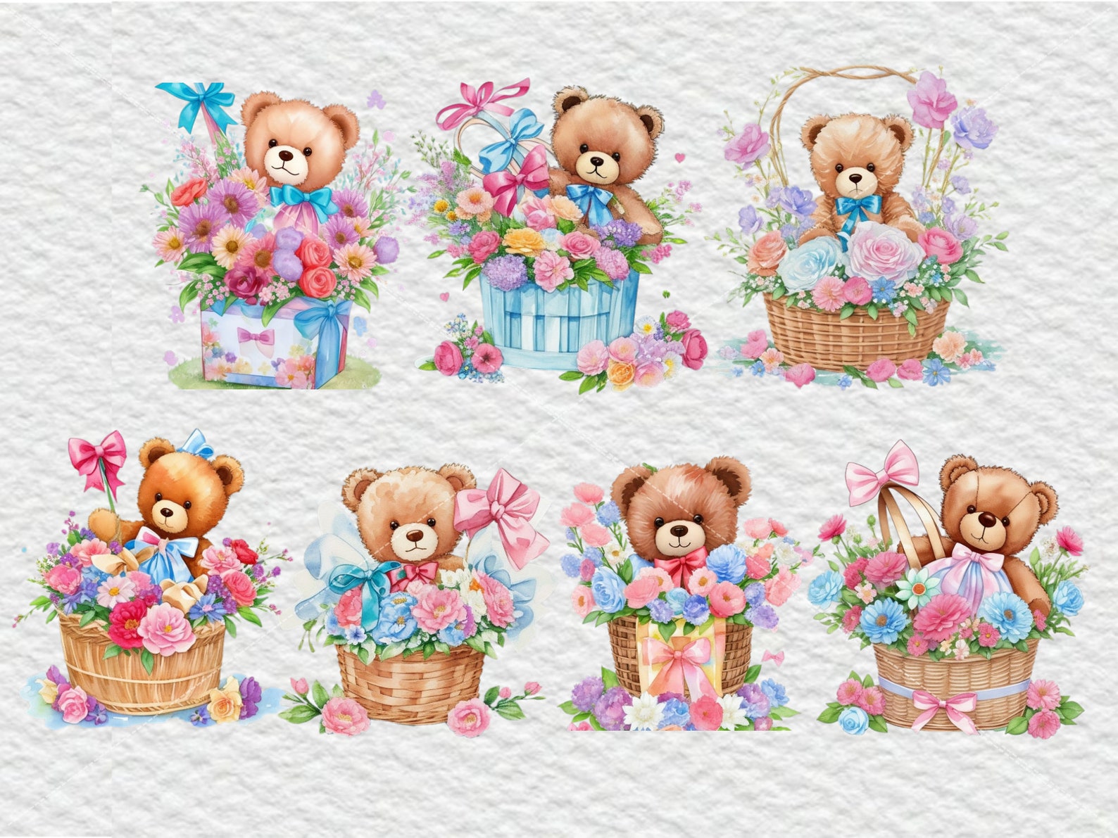 Watercolor Cute Teddy Bear in Basket, Clip Art, High Quality 40NPG ...