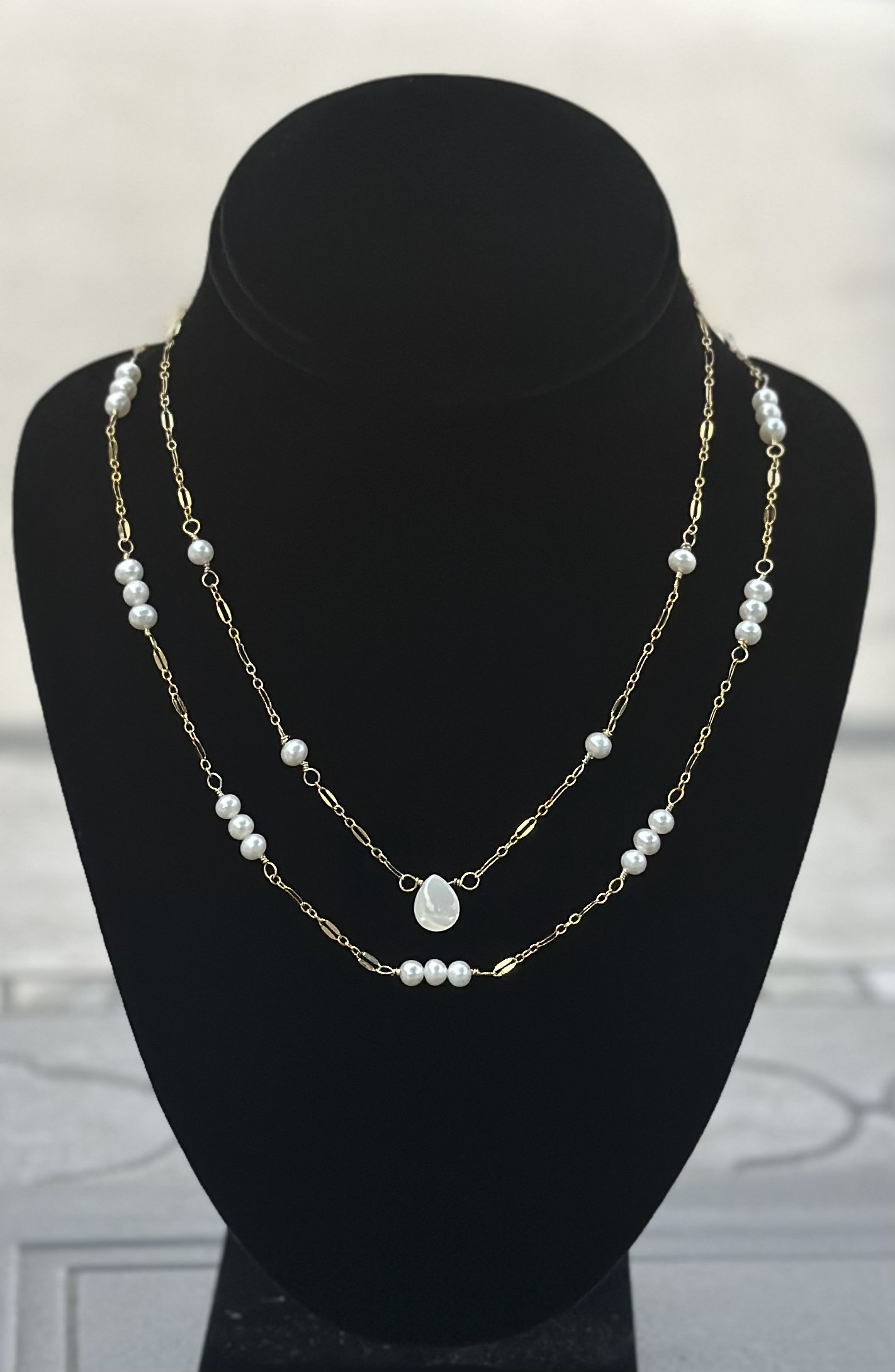 Pearl Station Necklace, Gold Filled Pearl Station Necklace, Unique ...