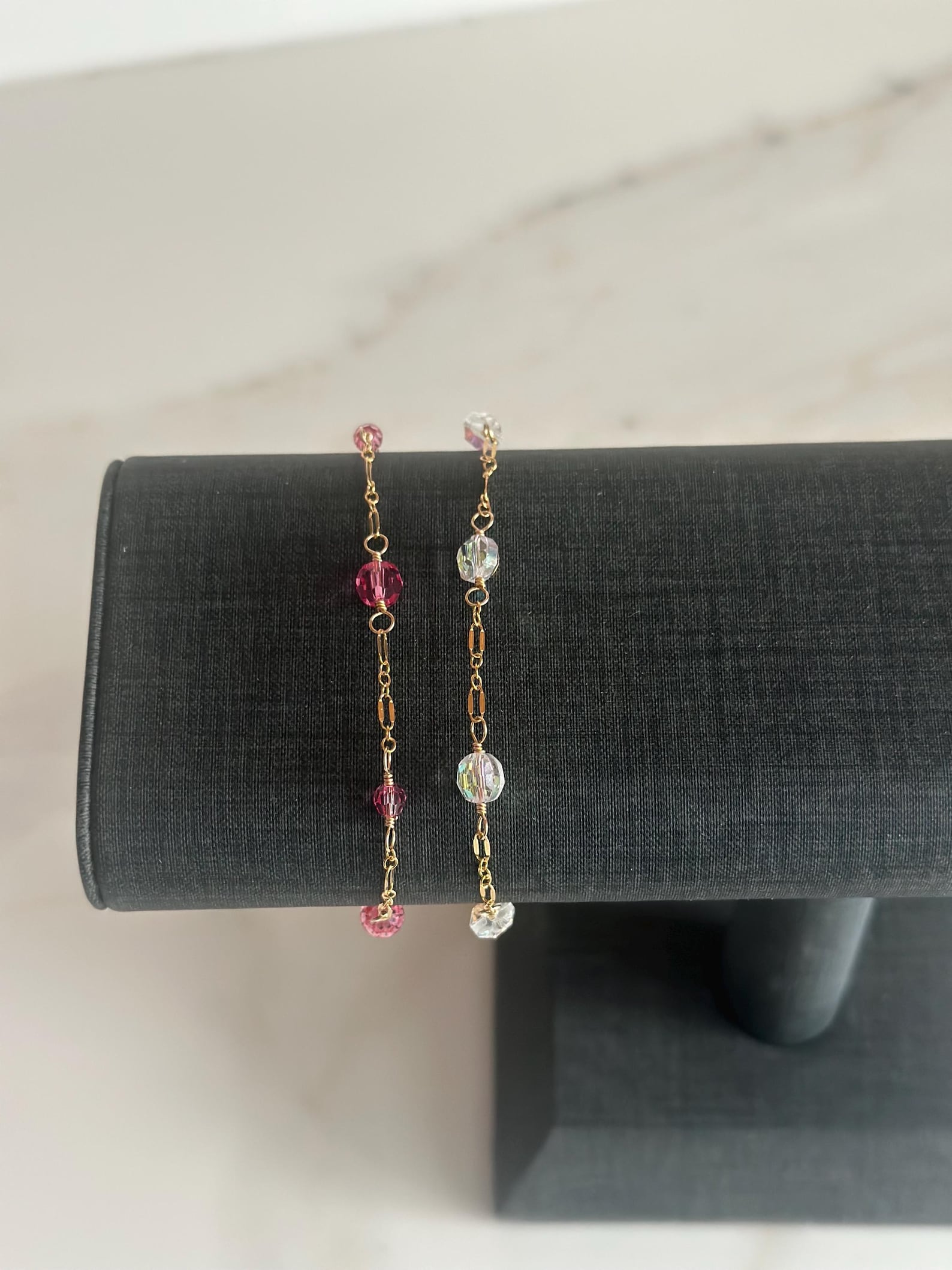 Pink Crystal Bracelet Gold Filled Pink Tennis Bracelet Beaded Pink ...