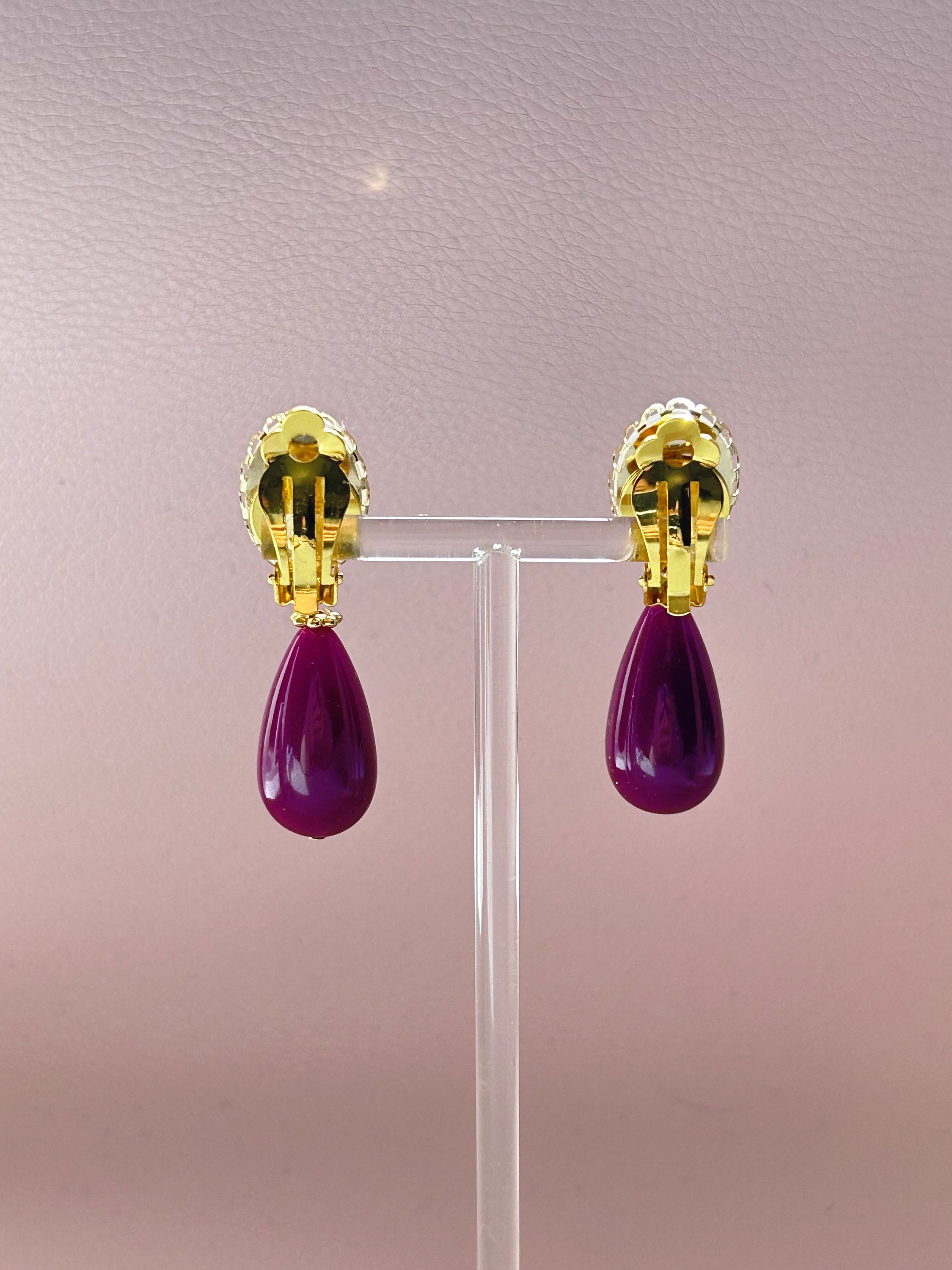 Violet Drop Ear Clips on Pearl White Cabochons Laury Goes Rimini - Etsy