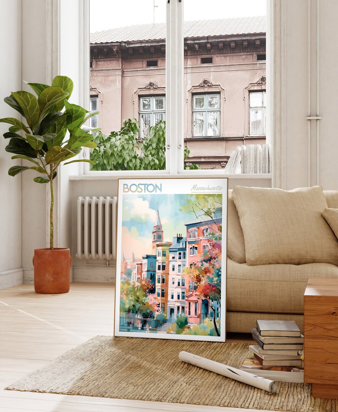 Boston City Watercolor Poster - City Skyline Wall Art - United States ...