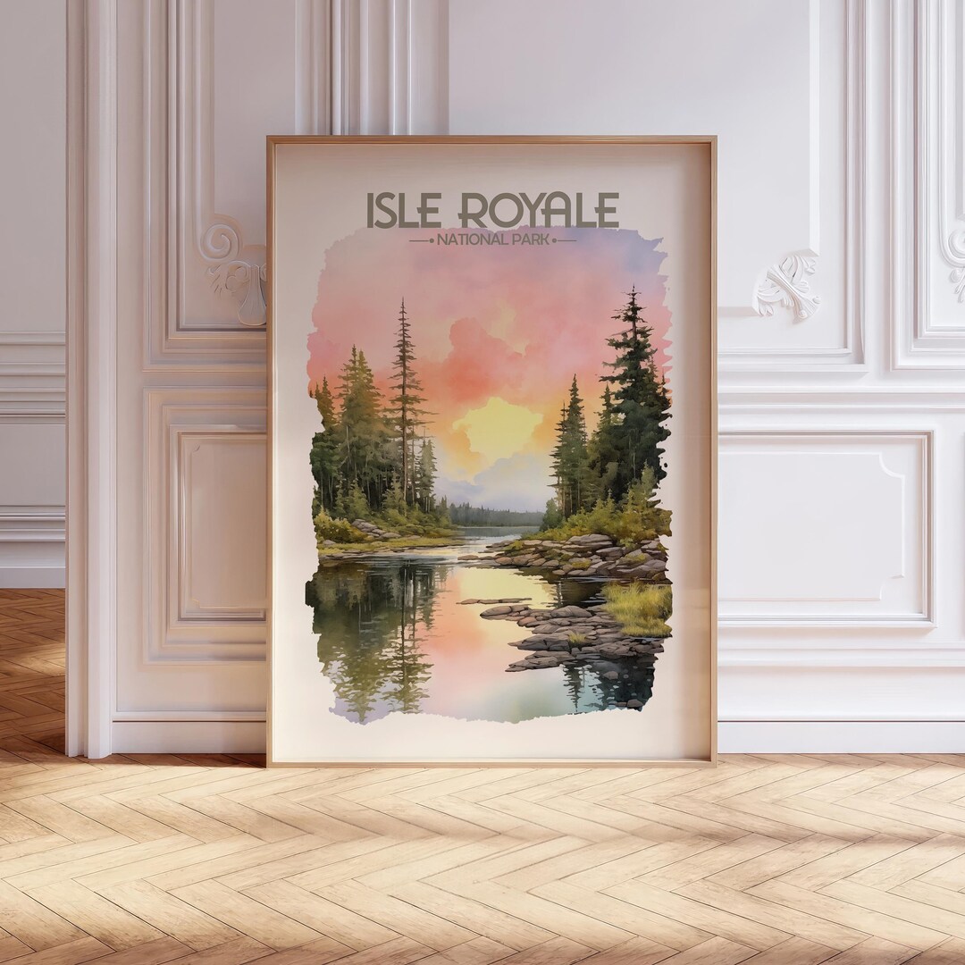 Isle Royale National Park Watercolor Travel Poster US National Parks ...