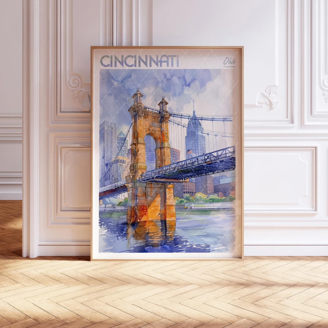 Cincinnati Ohio Watercolor Travel Poster, World Travel Art, Cincinnati ...