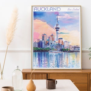 Auckland Watercolor Poster - World Cities Wall Art - New Zealand Travel ...