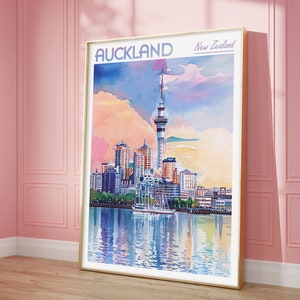 Auckland Watercolor Poster - World Cities Wall Art - New Zealand Travel ...