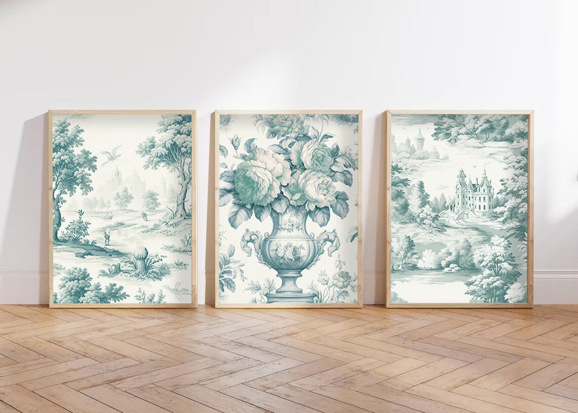 French Toile Blue Wall Art Botanical Vintage Blue Willow Wall - Etsy