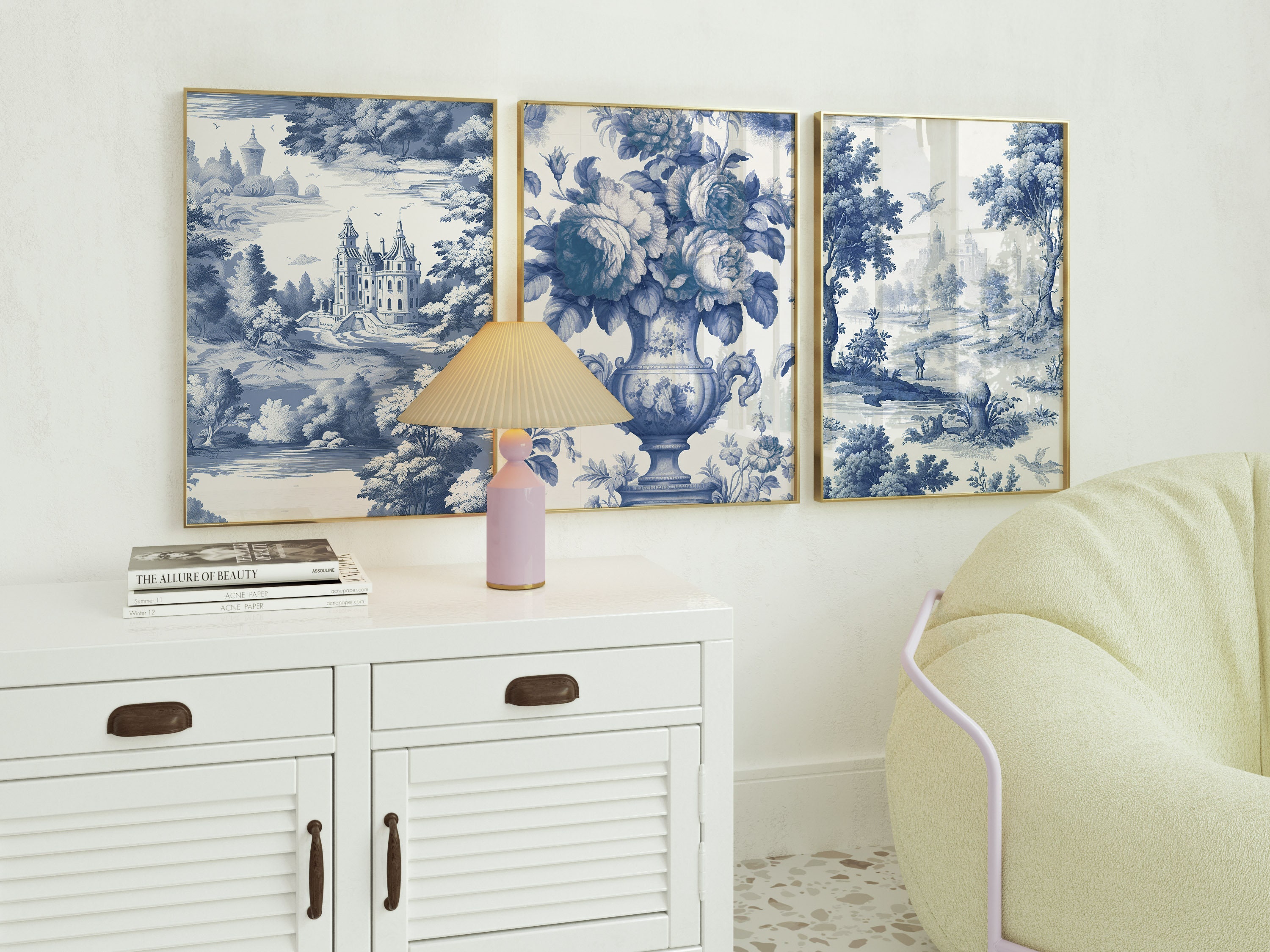 French Toile Blue Wall Art Botanical Vintage Blue Willow Wall Art ...