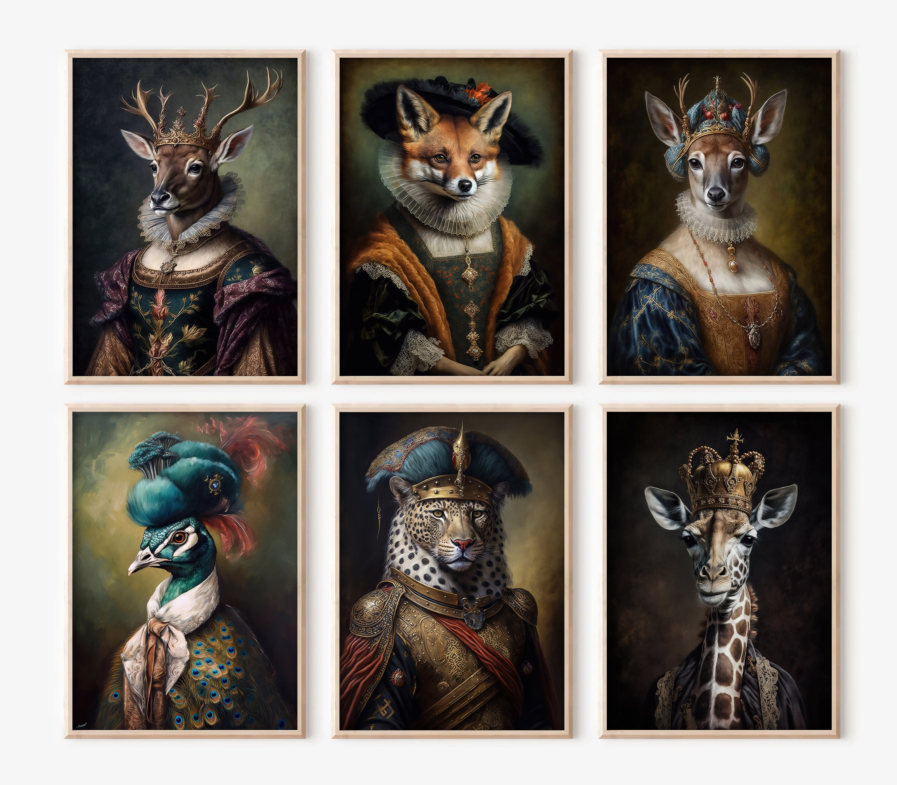 Victorian Animal Portrait Set of 6, Royal Animal Painting, Renaissance ...