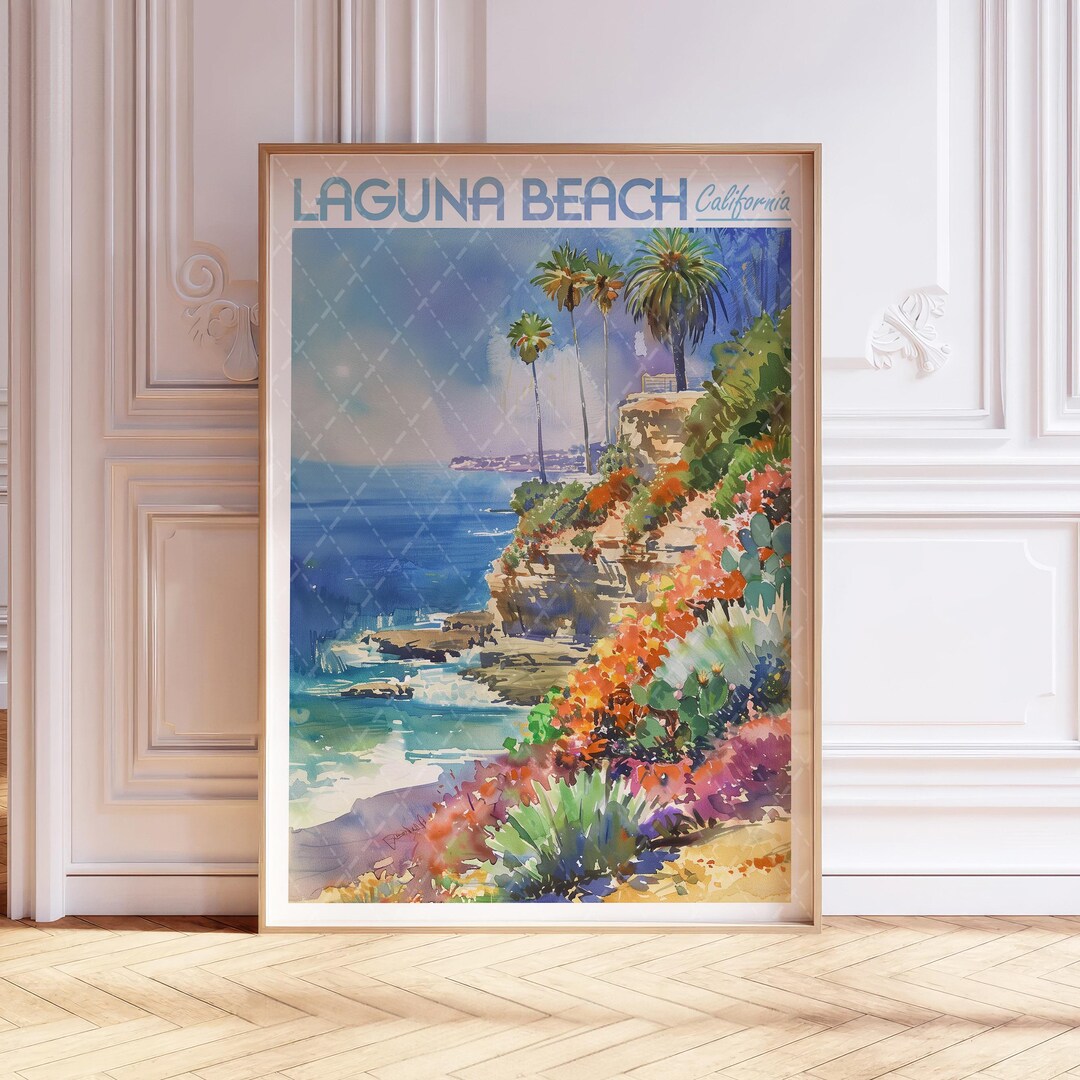 Laguna Beach Watercolor Art Print - California Coastal Print ...