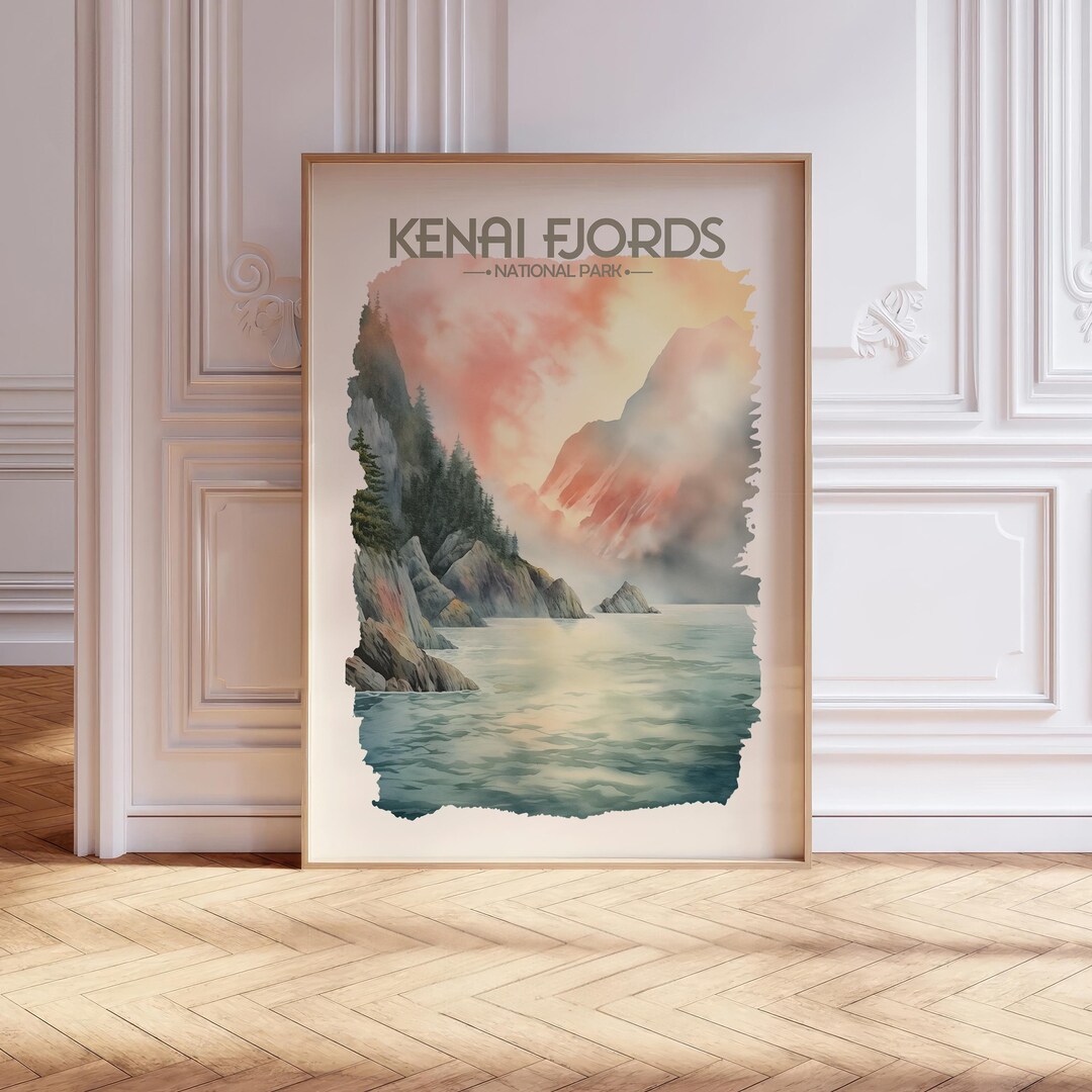 Kenai Fjords National Park Watercolor Travel Poster - US National Parks ...