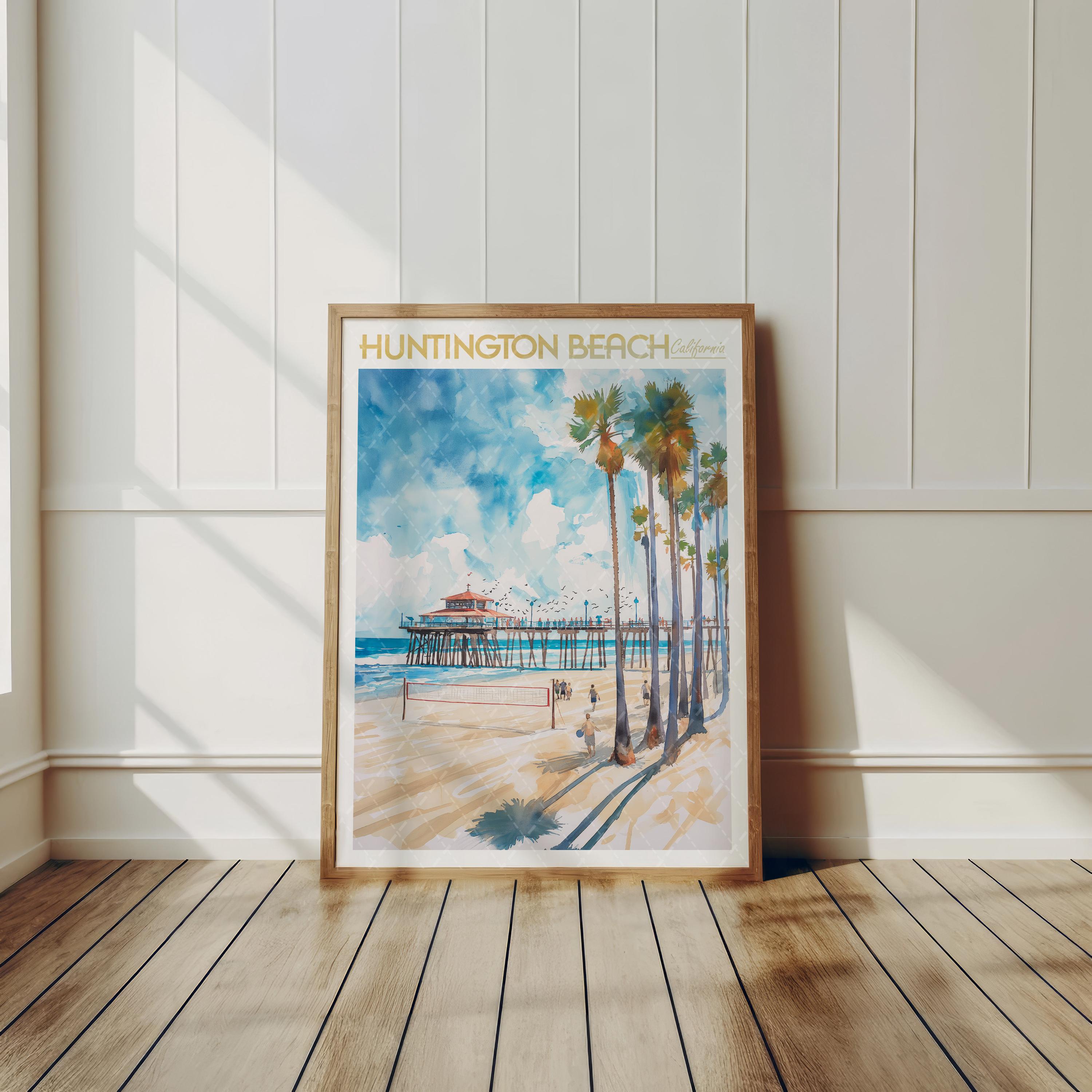 Huntington Beach Watercolor Art Print - Coastal Print - California USA ...