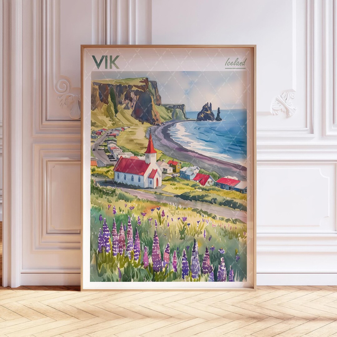 Vik Watercolor Poster - Vik Wall Art - Iceland Travel Poster ...
