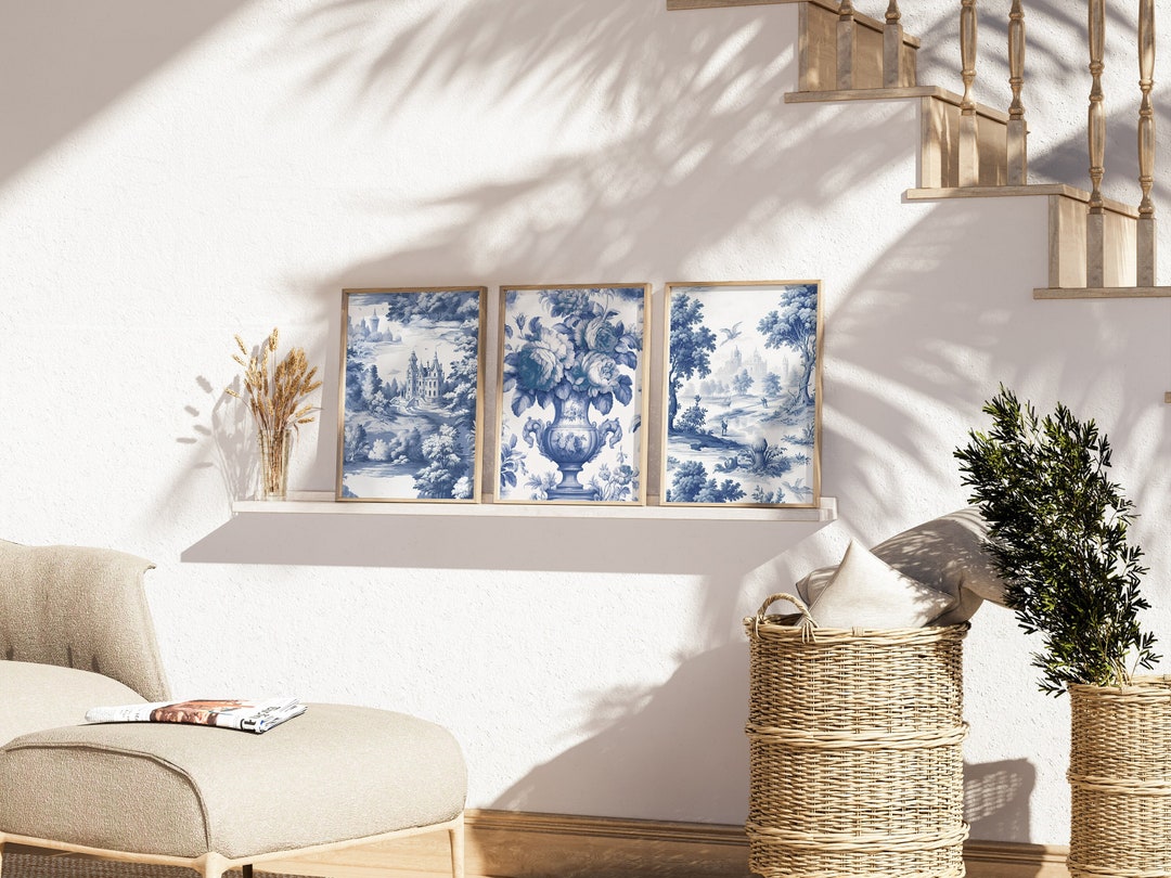 French Toile Blue Wall Art Botanical Vintage Blue Willow Wall Art ...