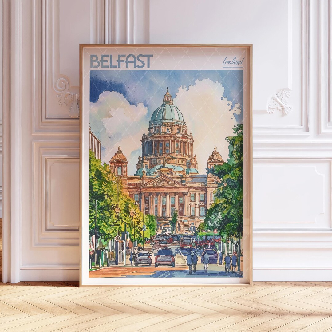 Belfast Watercolor Poster World Cities Wall Art Ireland Travel Poster ...