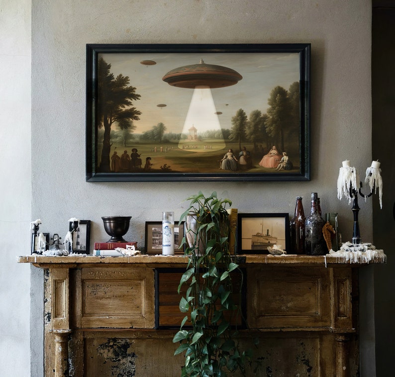 Victorian Landscape Funny Altered Art Print UFO Printable Wall - Etsy