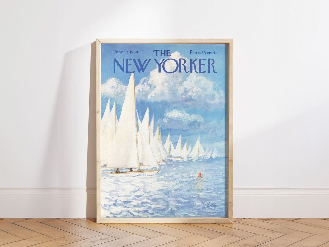 New Yorker Magazine Cover June 13 1959 Poster , Blue Trendy Art, Retro ...