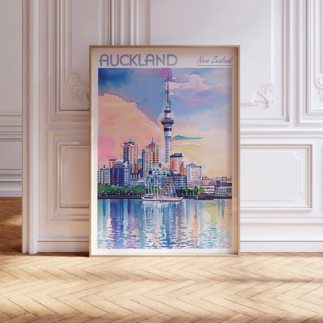 Auckland Watercolor Poster - World Cities Wall Art - New Zealand Travel ...