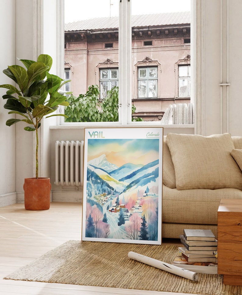 Vail City Watercolor Poster - City Skyline Wall Art - United States ...