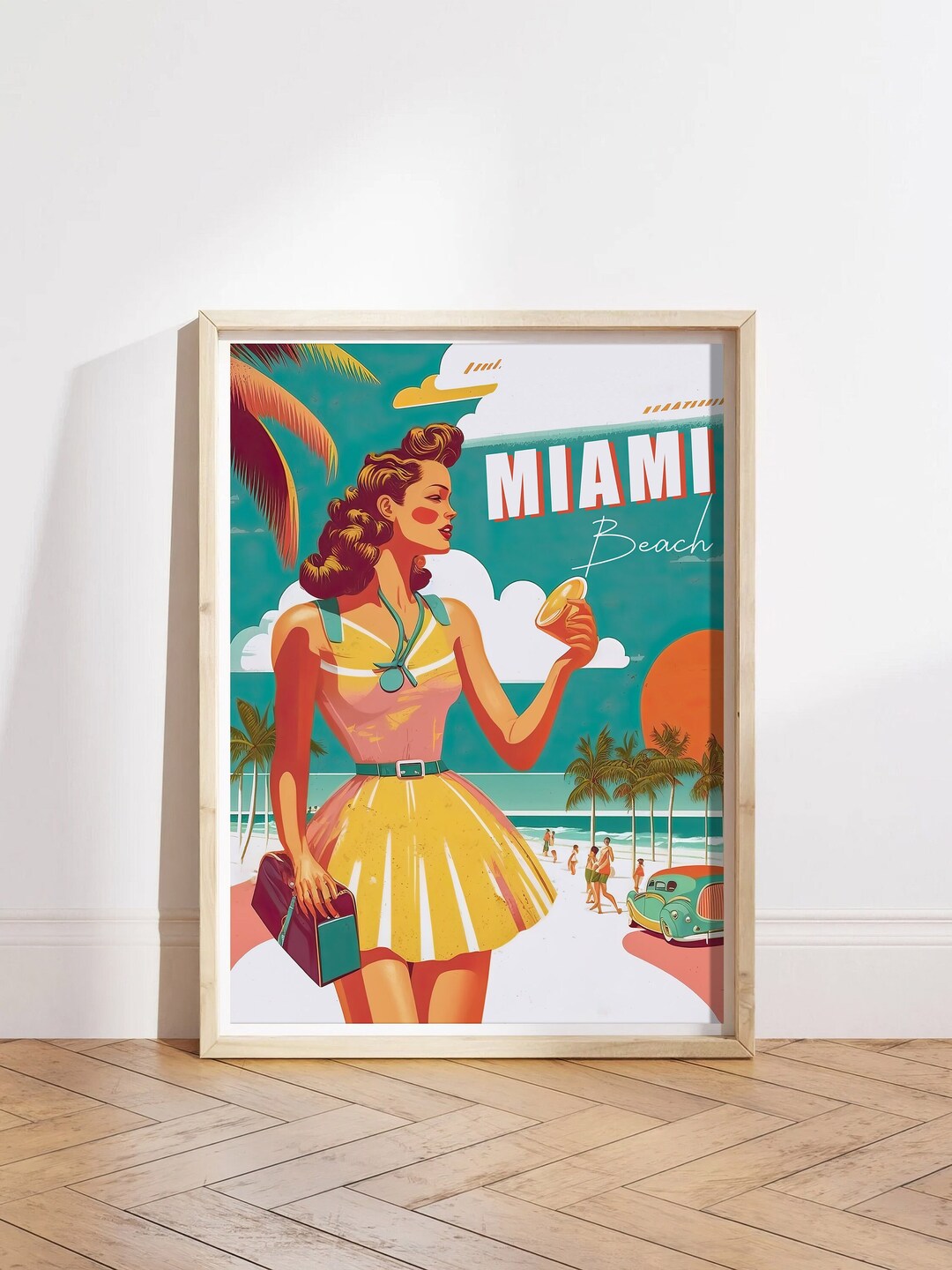 Miami Beach Florida Retro Travel Poster, World Travel Art, Vintage ...