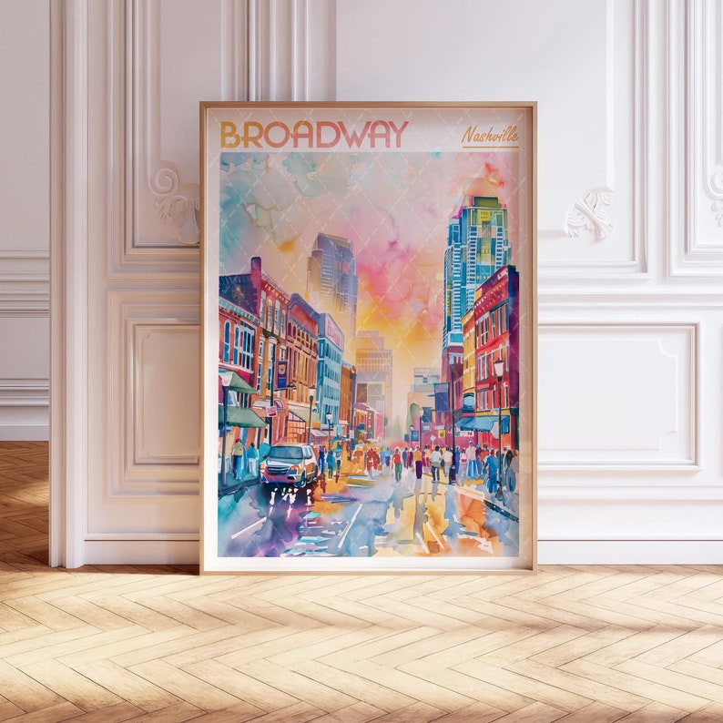 Broadway Nashville Watercolor Travel Poster, World Travel Art ...