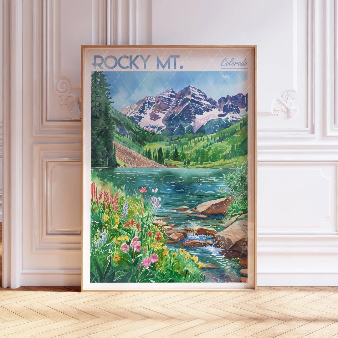 Rocky Mountain Watercolor Poster - National Park Wall Art - Colorado ...