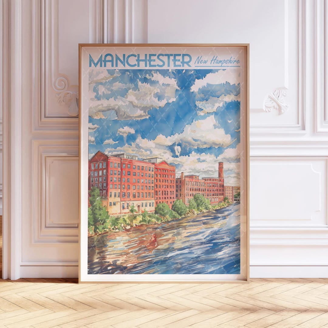 Manchester Watercolor Poster - Manchester Wall Art - New Hampshire ...