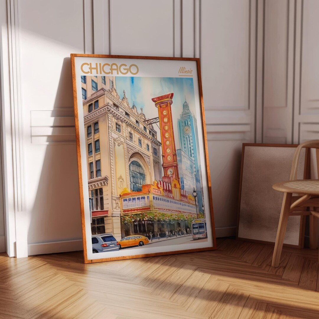 Chicago Illinois Watercolor Travel Poster, World Travel Art, Chicago ...