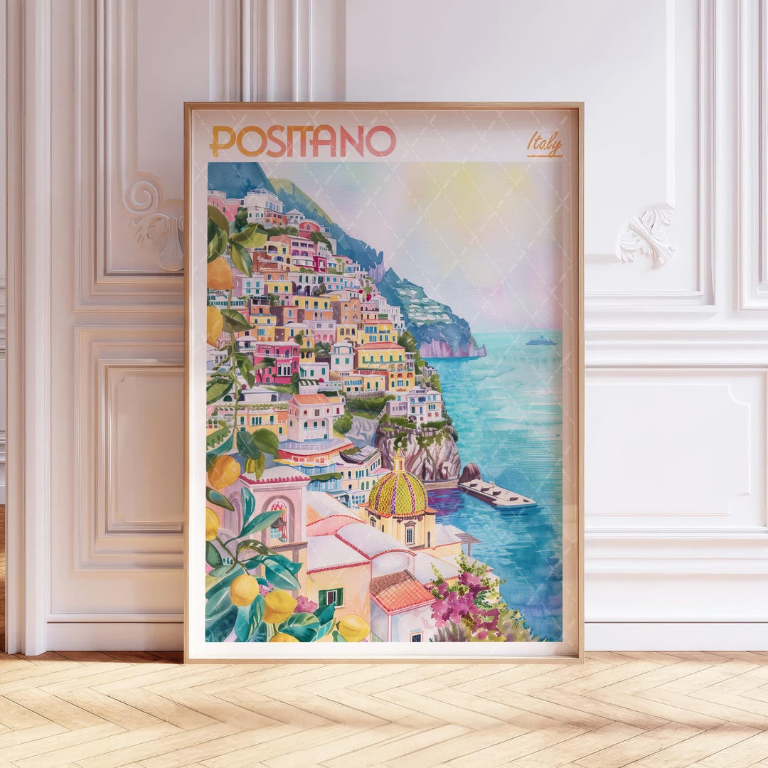 Positano Watercolor Poster - World Cities Wall Art - Italy Europe ...