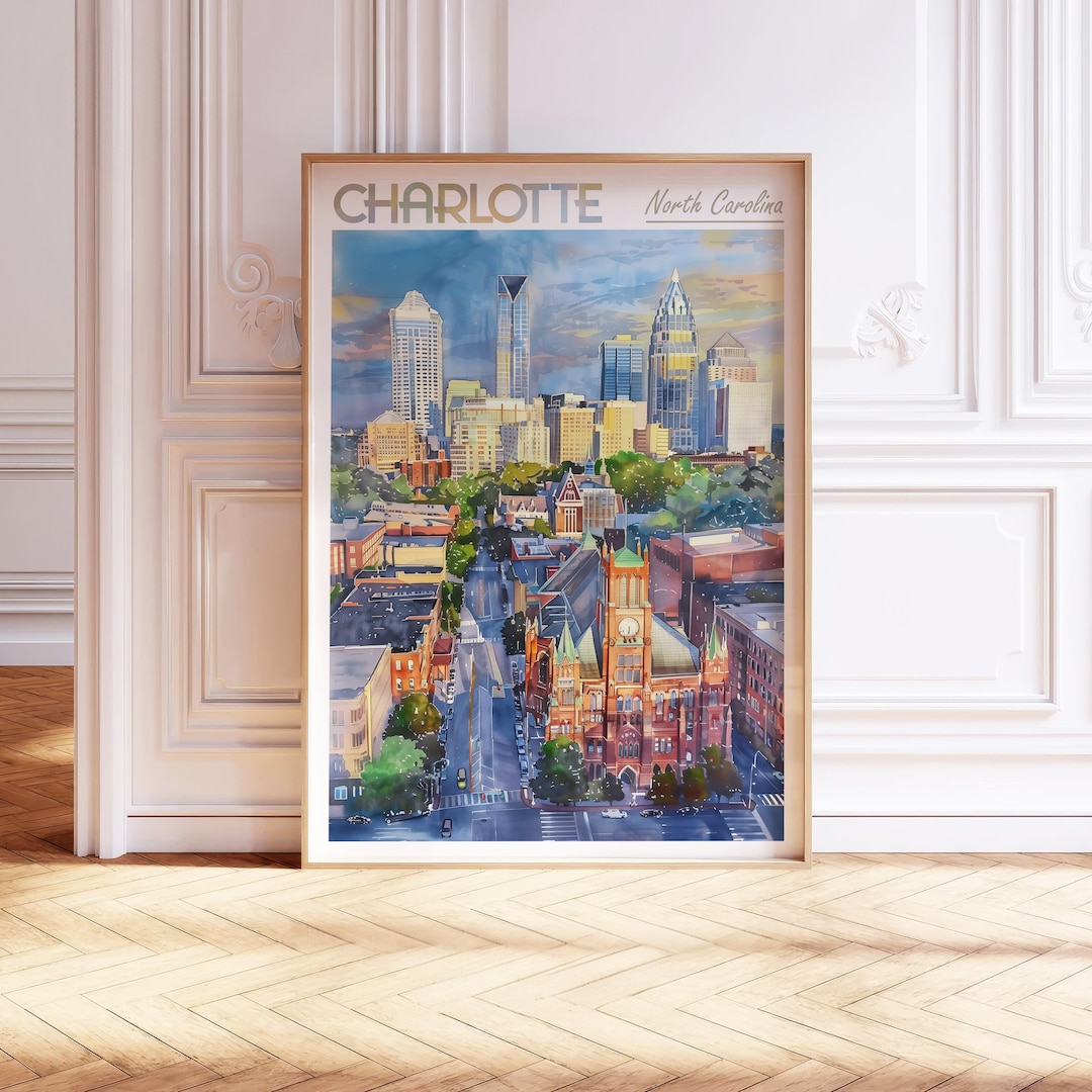 Charlotte City Watercolor Poster City Skyline Wall Art United States ...