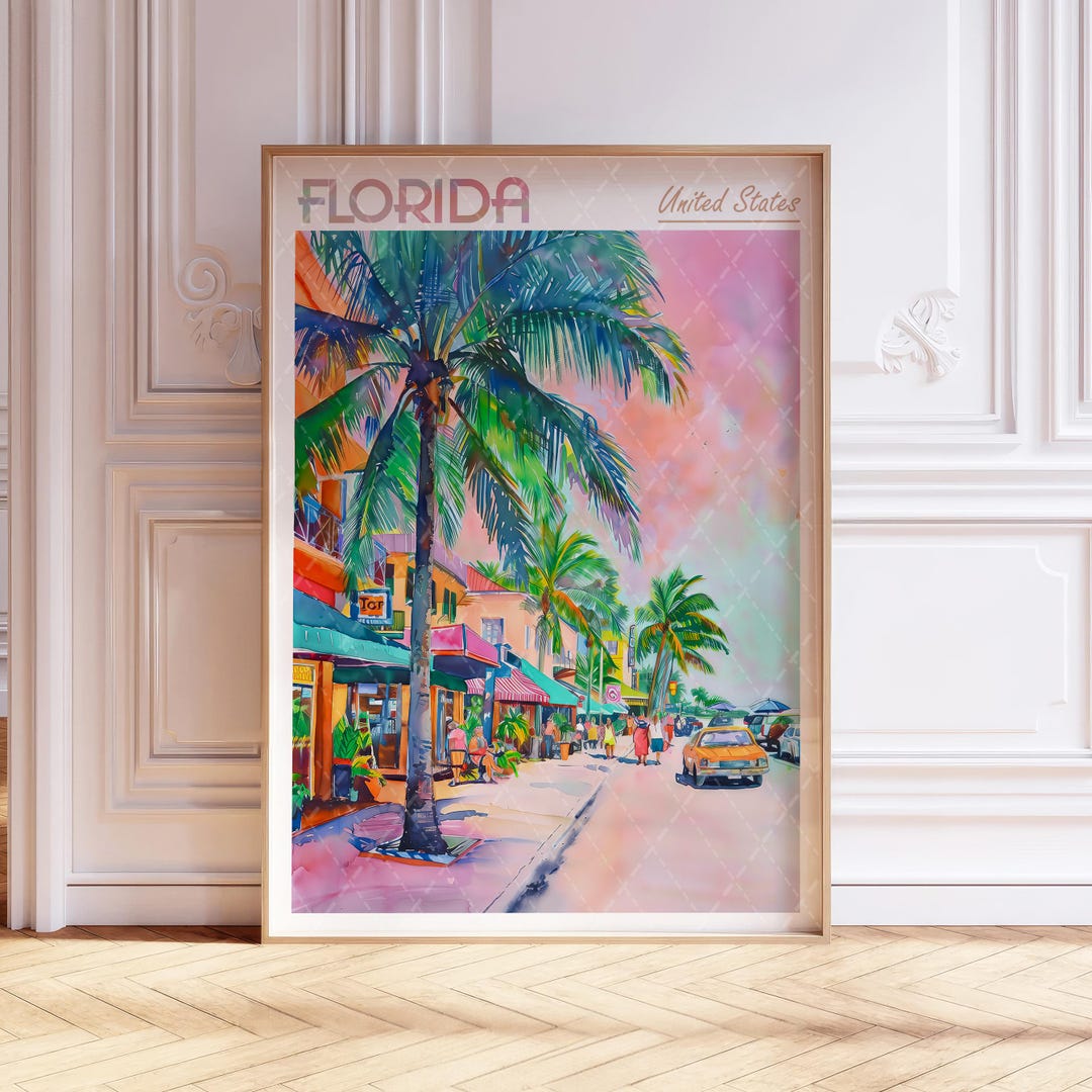 Florida Watercolor Art Print - Florida City Print - Florida USA Travel ...
