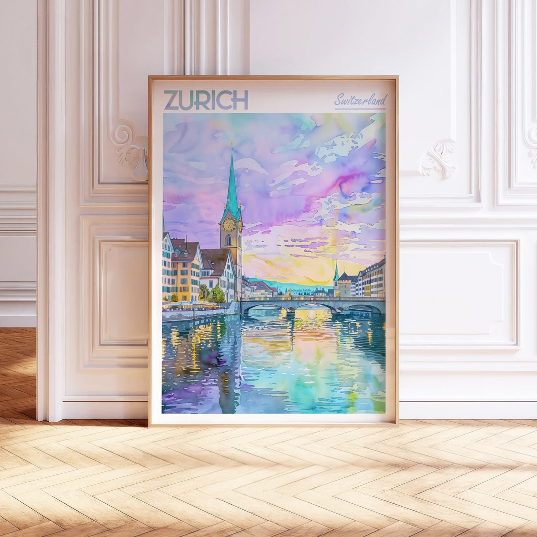 Zurich City Watercolor Poster - Switzerland Travel Art - City Wall ...
