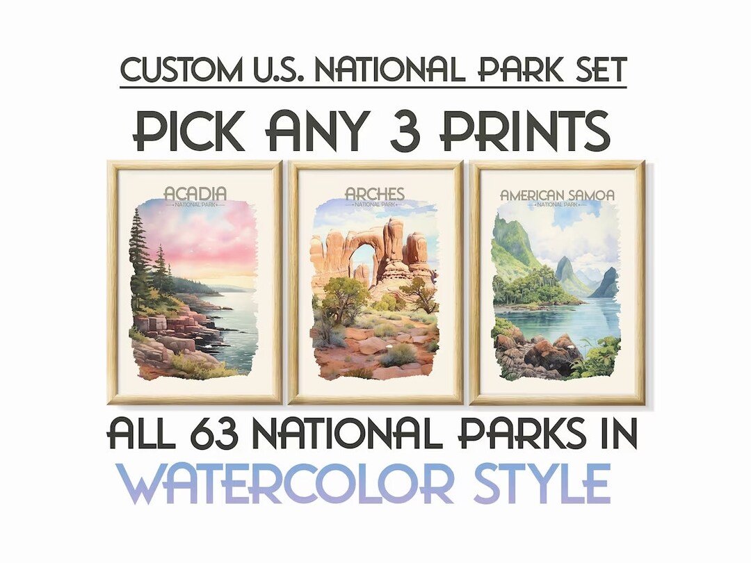 Custom U.S. National Park Poster Wall Art Set of 3 | All 63 National ...